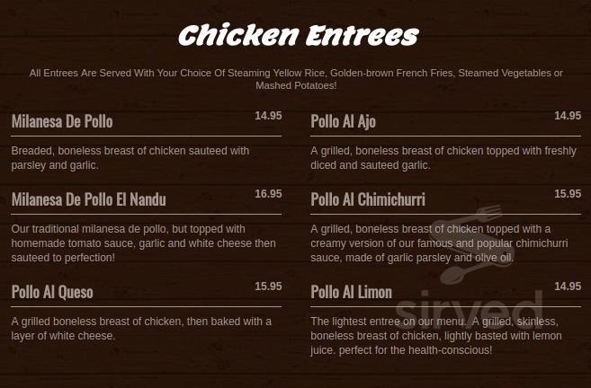 Menu - Chicago IL's El Nandu Restaurant | Sirved