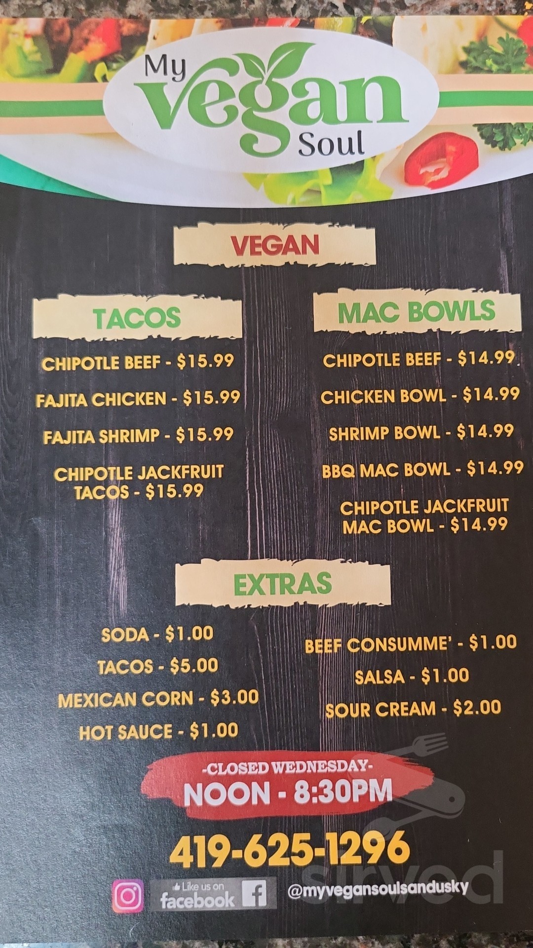My Vegan soul menu in Sandusky, Ohio, USA
