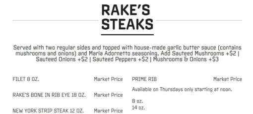 Menu for Rake's Place in Zanesville, OH | Sirved