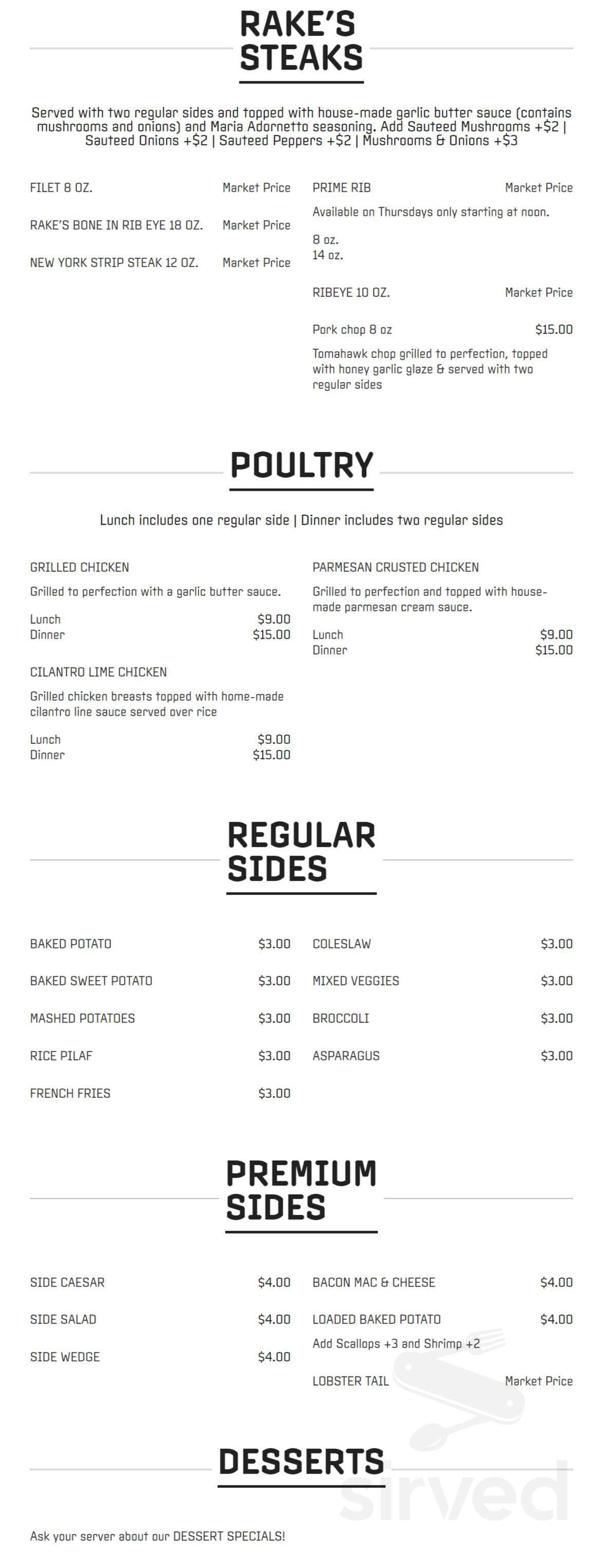 Rake's Place menus in Zanesville, Ohio, United States