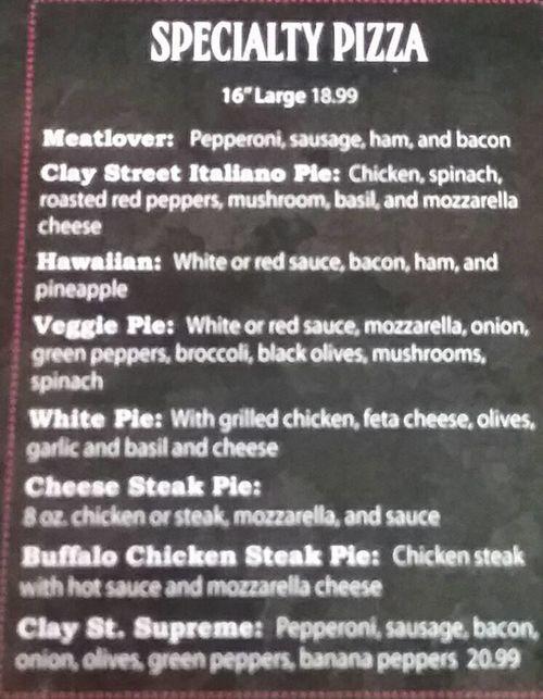 Clay Street Grill menu in Austinburg, Ohio, USA