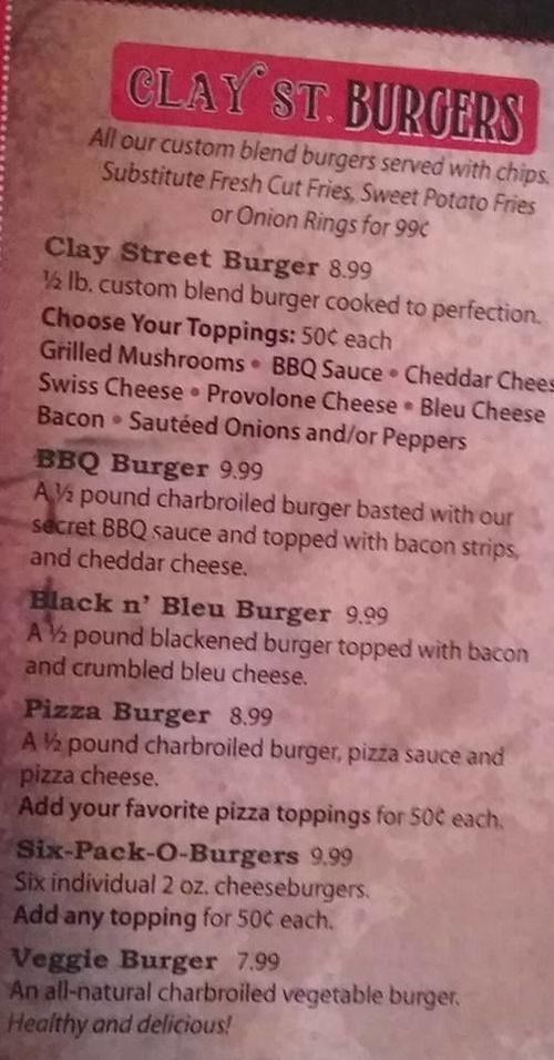 Clay Street Grill menu in Austinburg, Ohio, USA