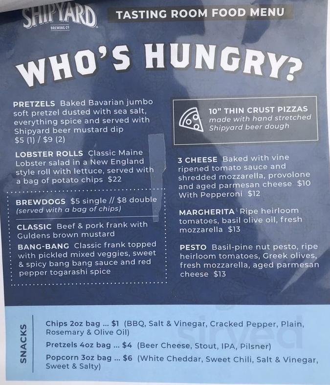 Shipyard Restaurant menus in Portland, Maine, United States