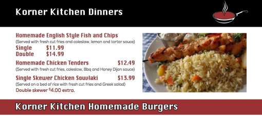 Menu for Korner Kitchen Breakfast and Lunch Eatery in Waterloo, ON | Sirved