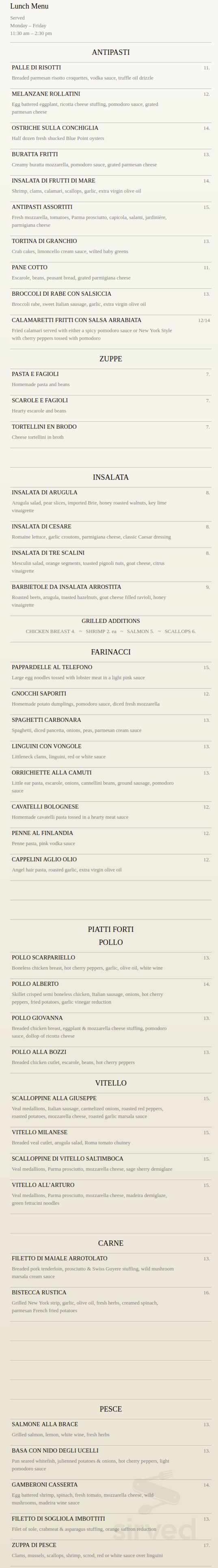 Tre Scalini Restaurant menu in New Haven, Connecticut, USA