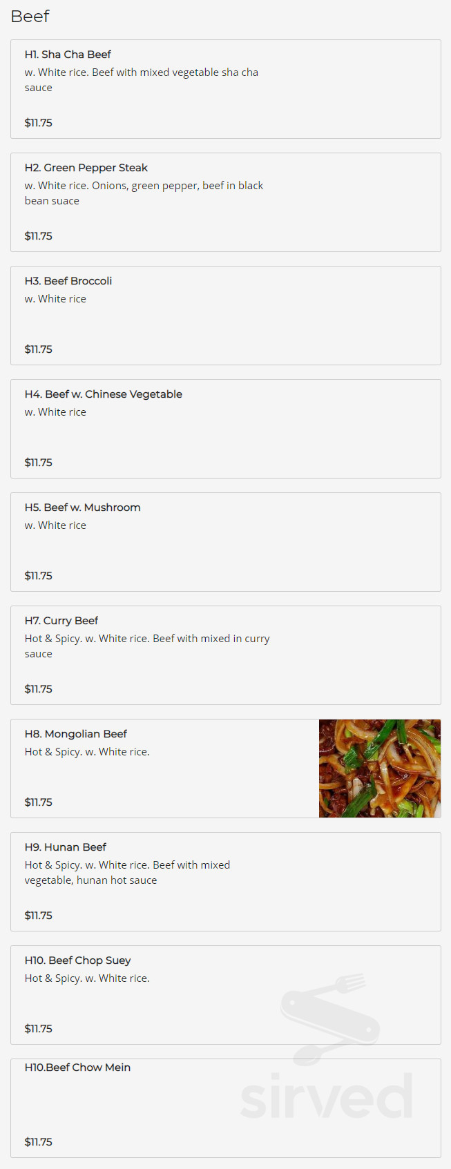 NAM KING RESTAURANT menu in Memphis, Tennessee, USA