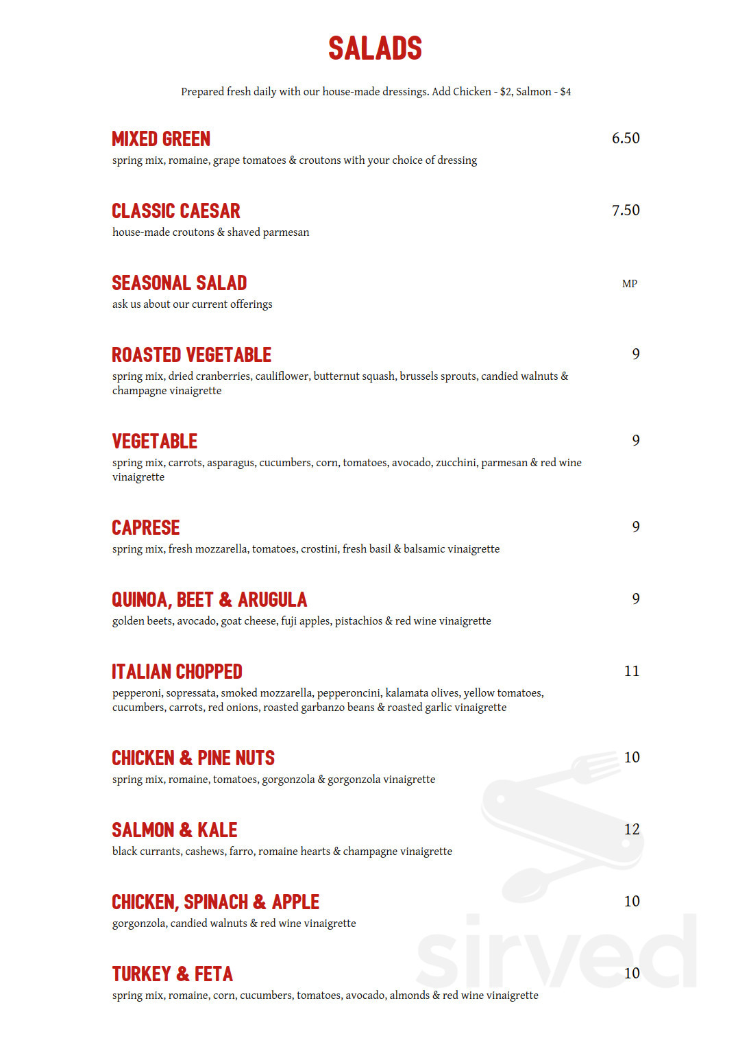 Menu - Tucson AZ's Sauce Pizza & Wine | Sirved