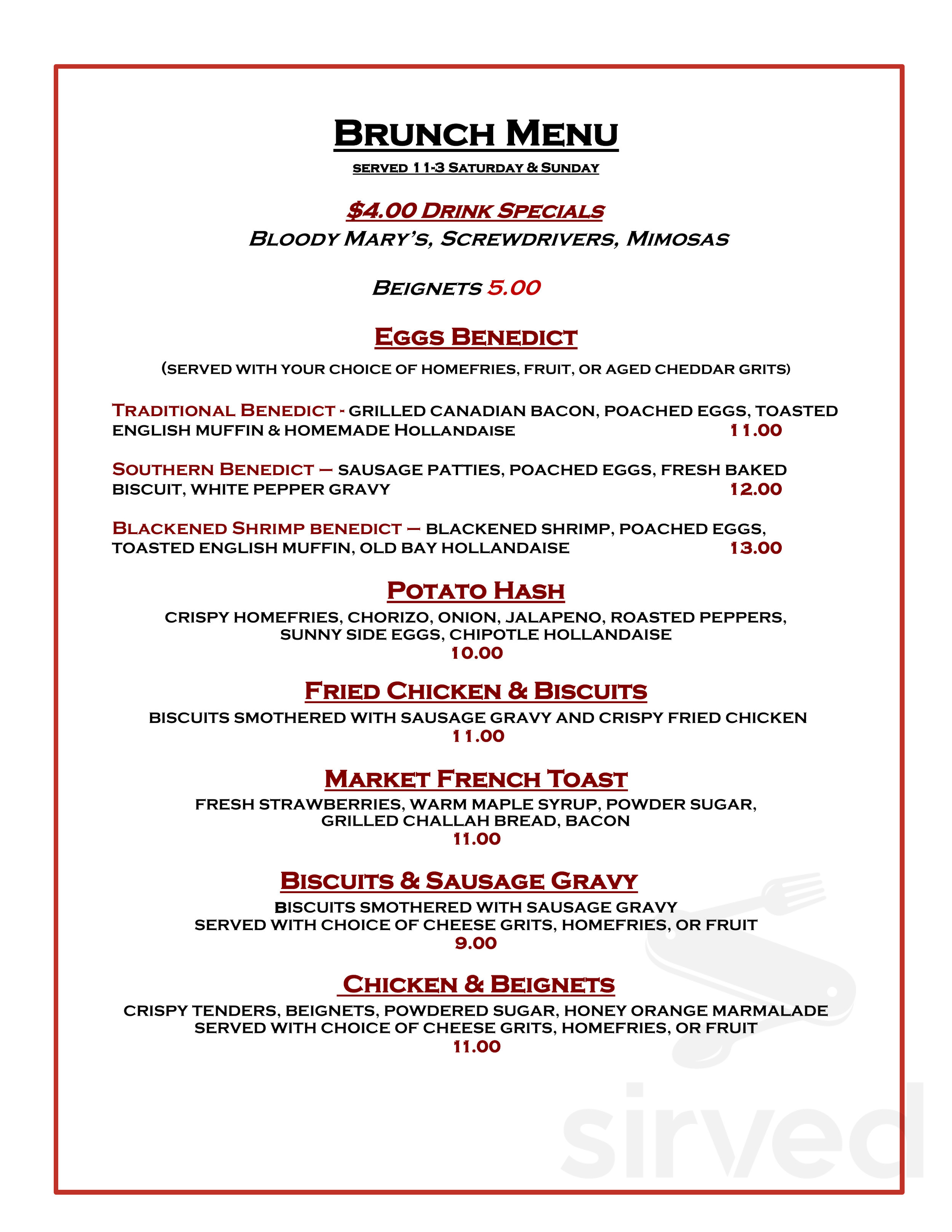 Milton Tavern menu in Alpharetta, Georgia, USA