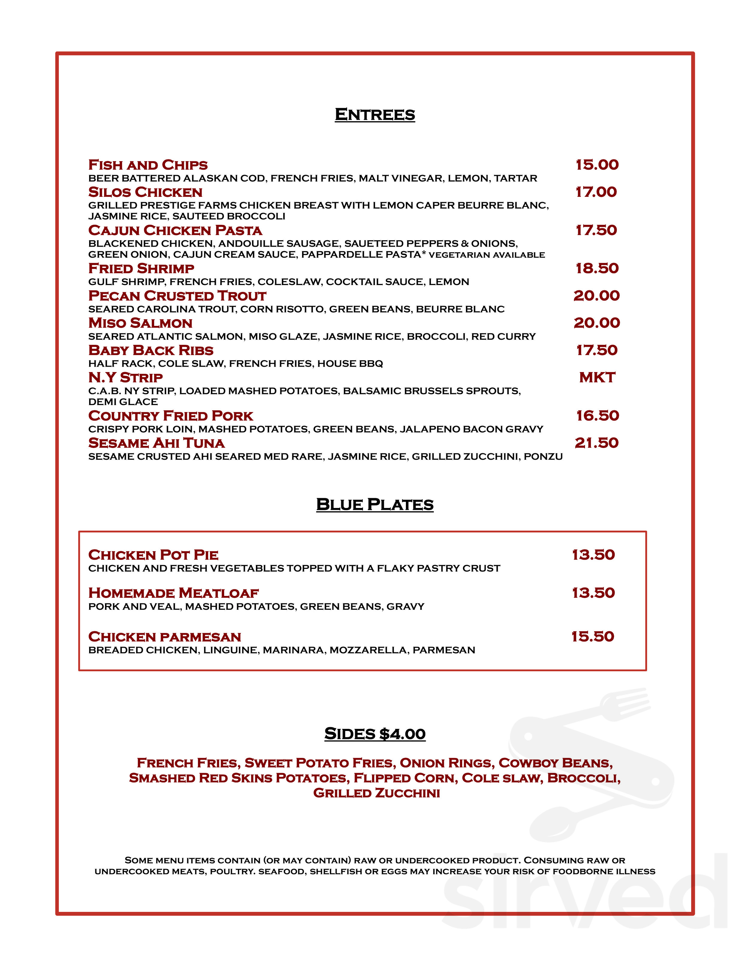 Milton Tavern menu in Alpharetta, Georgia, USA