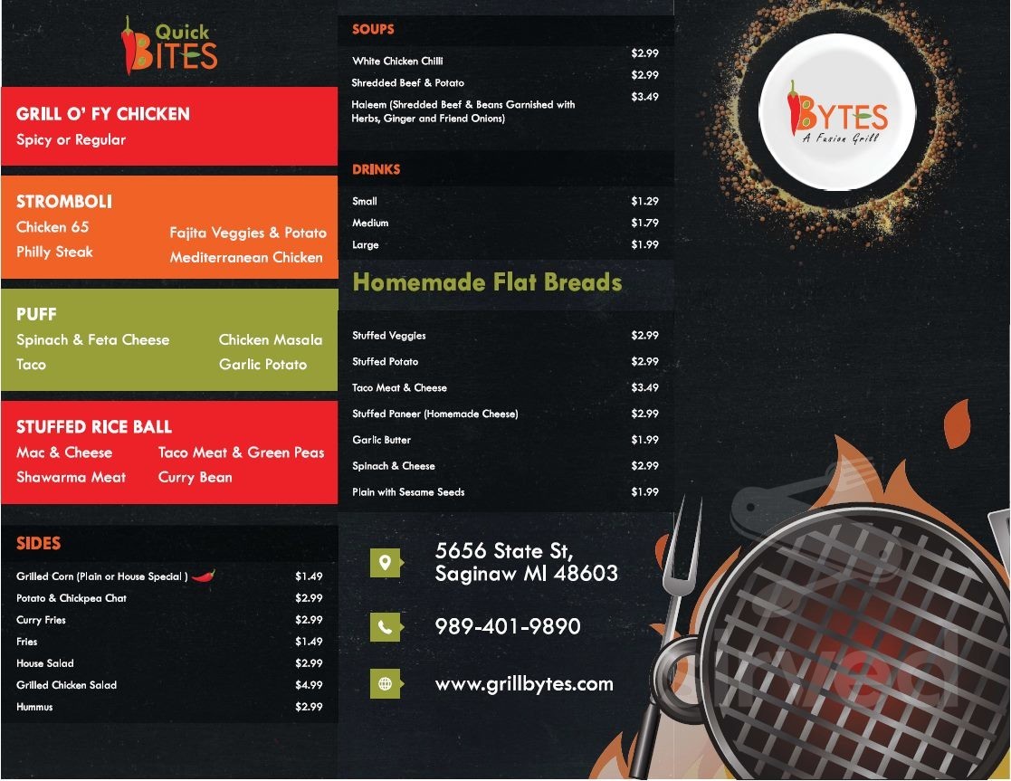 Menu - Saginaw MI's Bytes Fusion Grill | Sirved
