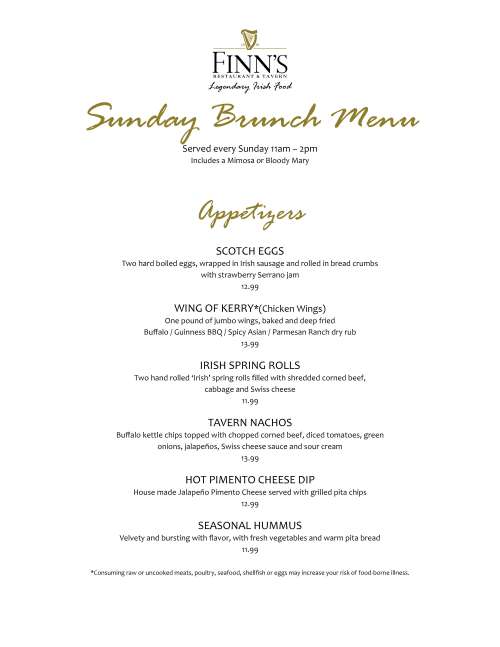 Finn's Irish Restaurant & Tavern menu in Knoxville, Tennessee, USA