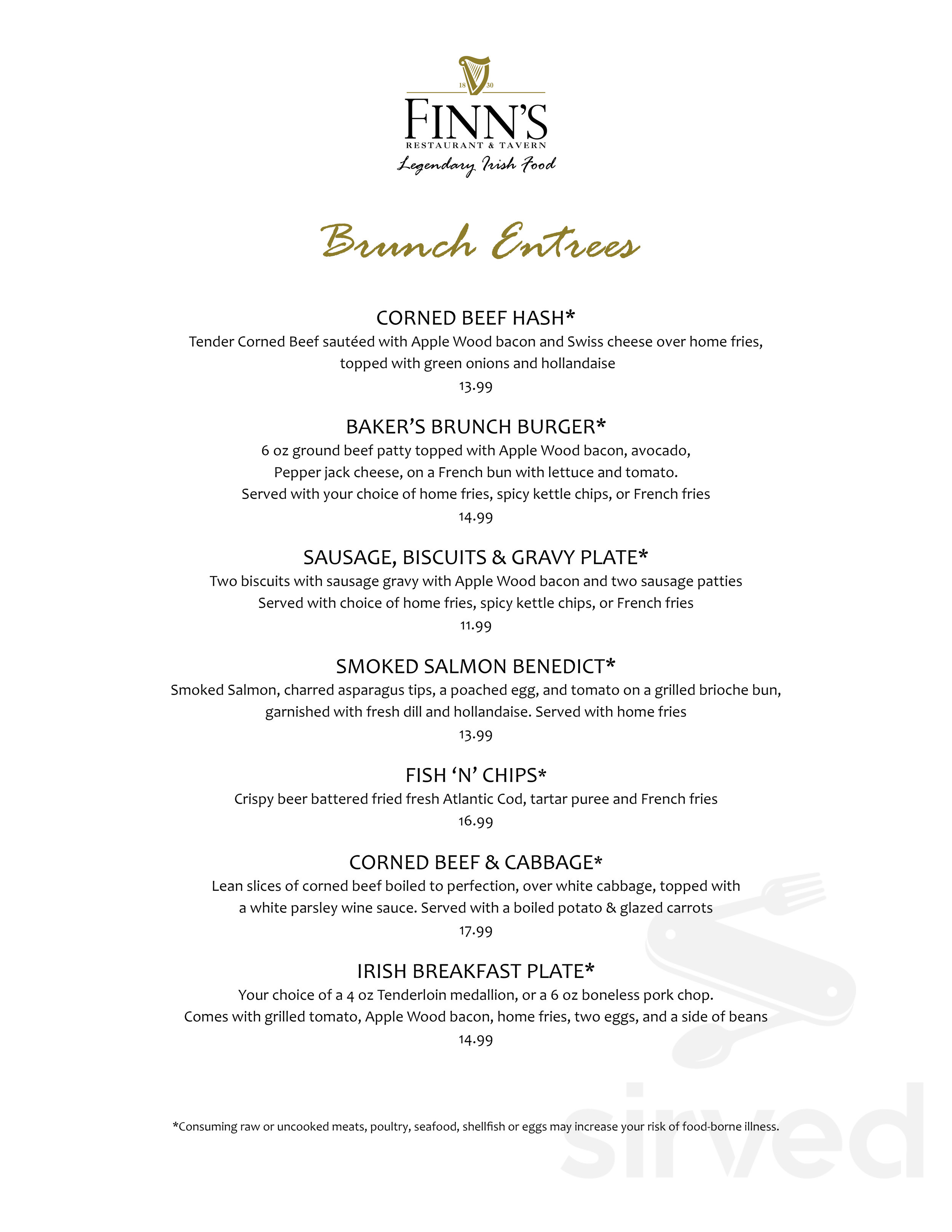 Finn's Irish Restaurant & Tavern menu in Knoxville, Tennessee, USA
