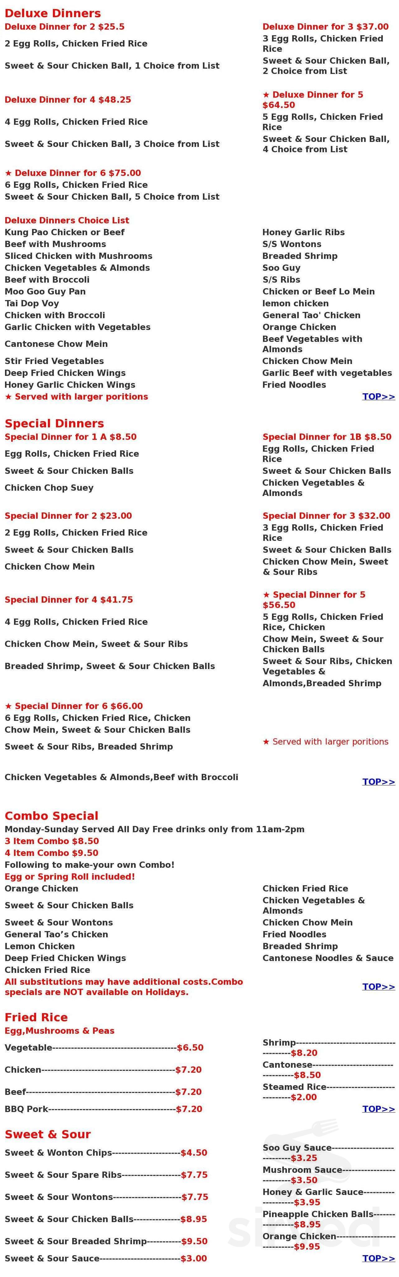 Menu for Yu's Restaurants in Delhi, ON | Sirved