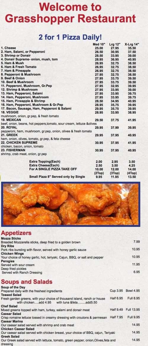 Grasshopper Restaurant menu in Calmar, Alberta, Canada