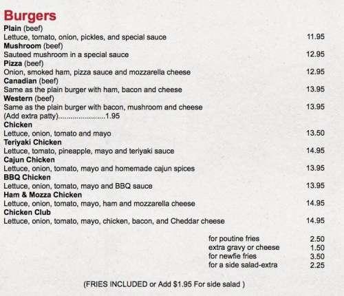 Grasshopper Restaurant menu in Calmar, Alberta, Canada