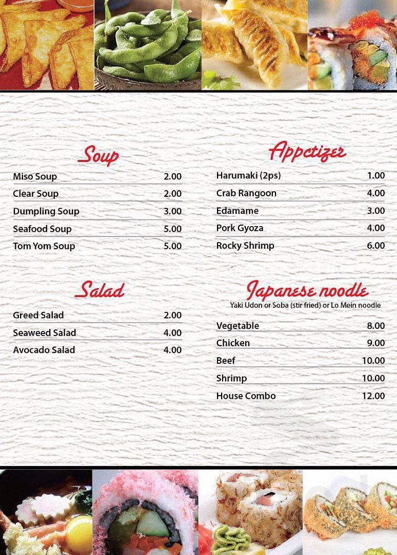 TOMO JAPANESE RESTAURANT menu in Franklin, Indiana, USA