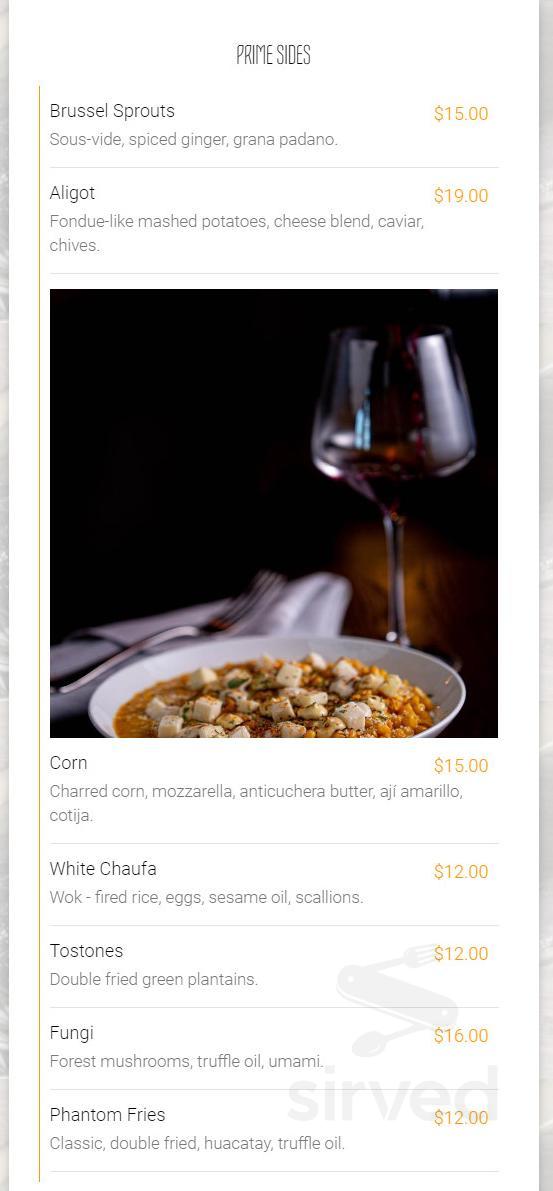 Platea Prime Steakhouse & Ceviche Bar menu in Pinecrest, Florida, USA