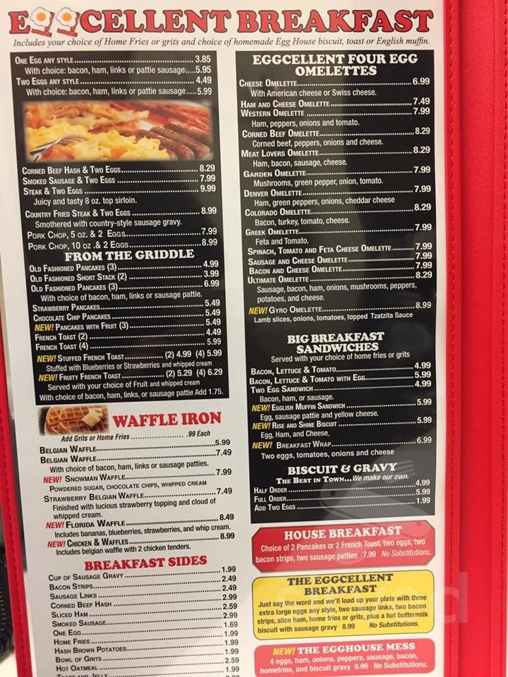 The Egg House menu in Lake Wales, Florida, USA