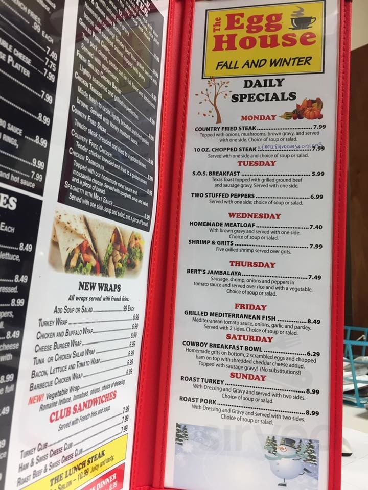 The Egg House menu in Lake Wales, Florida, USA