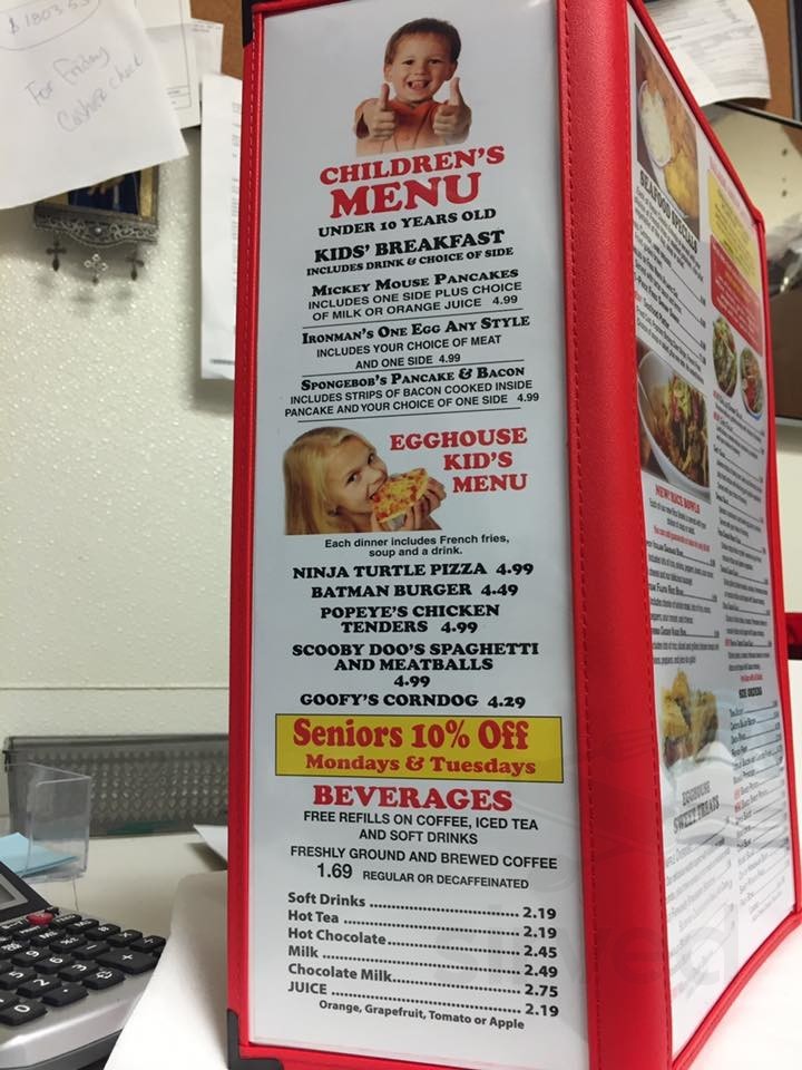 The Egg House menu in Lake Wales, Florida, USA