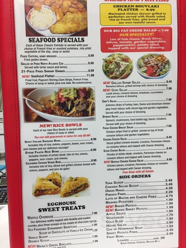 The Egg House menu in Lake Wales, Florida, USA