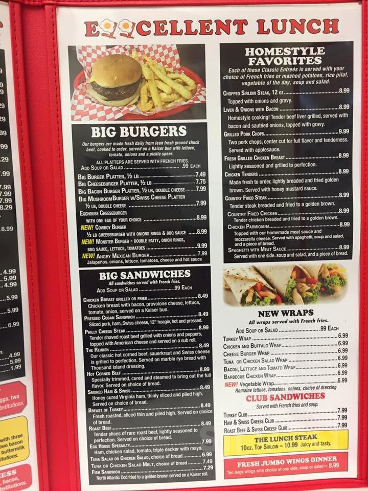 The Egg House menu in Lake Wales, Florida, USA