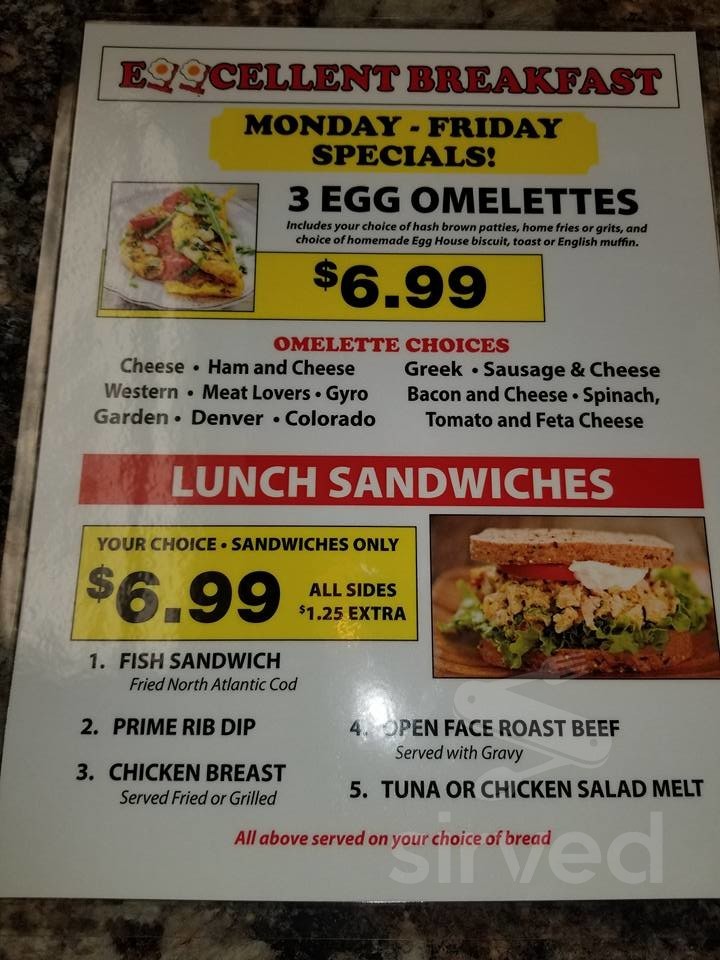 The Egg House menu in Lake Wales, Florida, USA