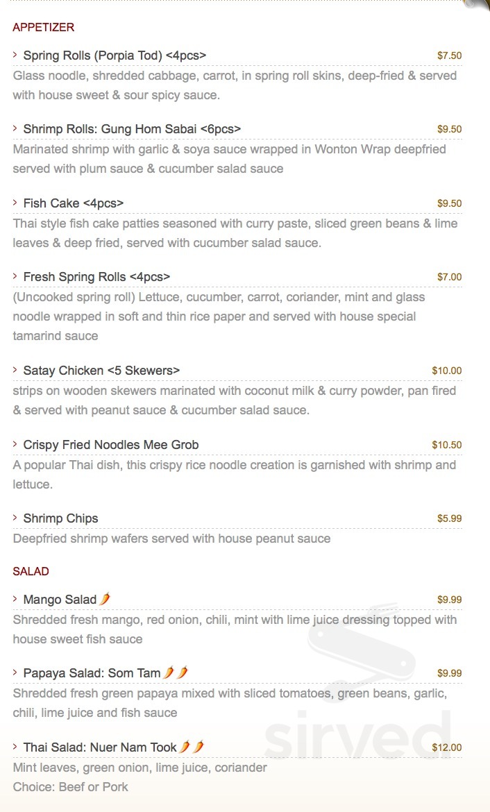 Talay Thai Restaurant (Halifax) menu in Halifax, Nova Scotia, Canada