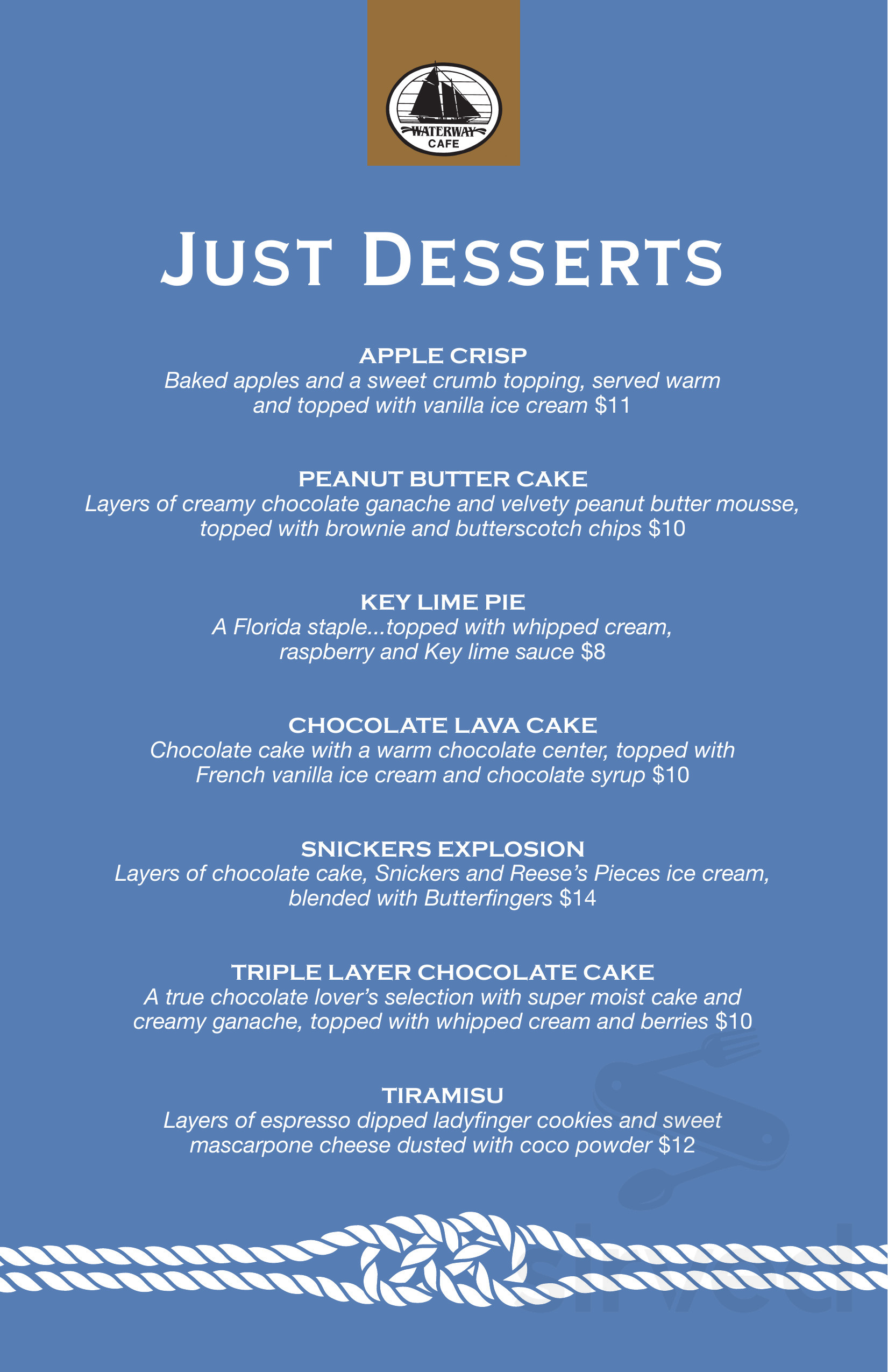 Waterway Cafe menu in Palm Beach Gardens, Florida, USA