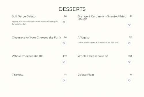 Eato menu in Minneapolis, Minnesota, USA