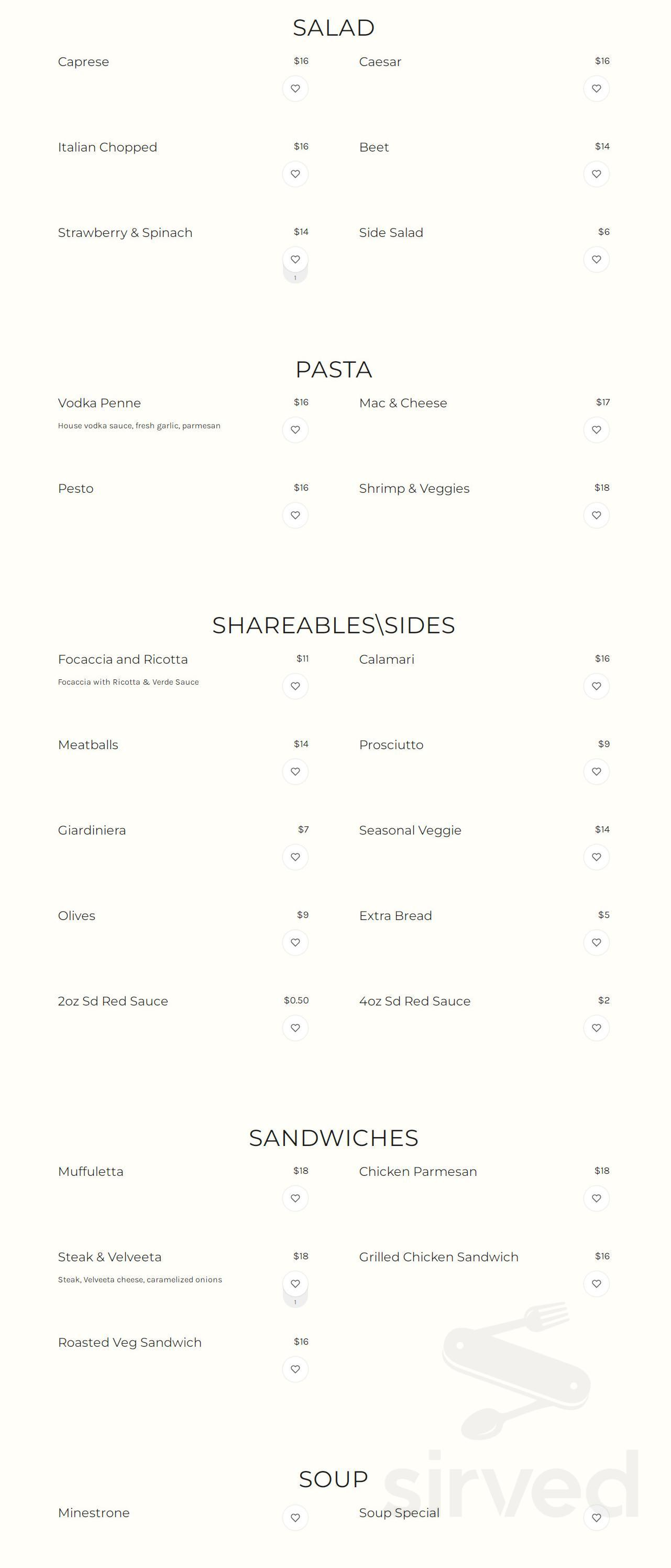 Eato menu in Minneapolis, Minnesota, USA