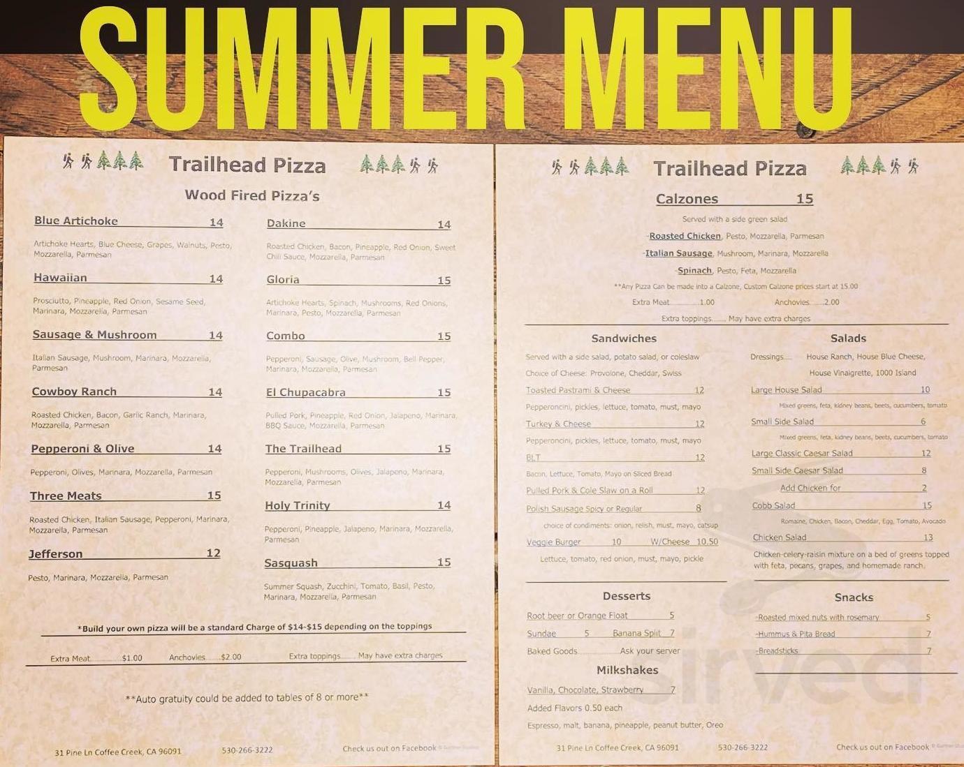 Trailhead Pizza menu in Trinity Center, California, USA