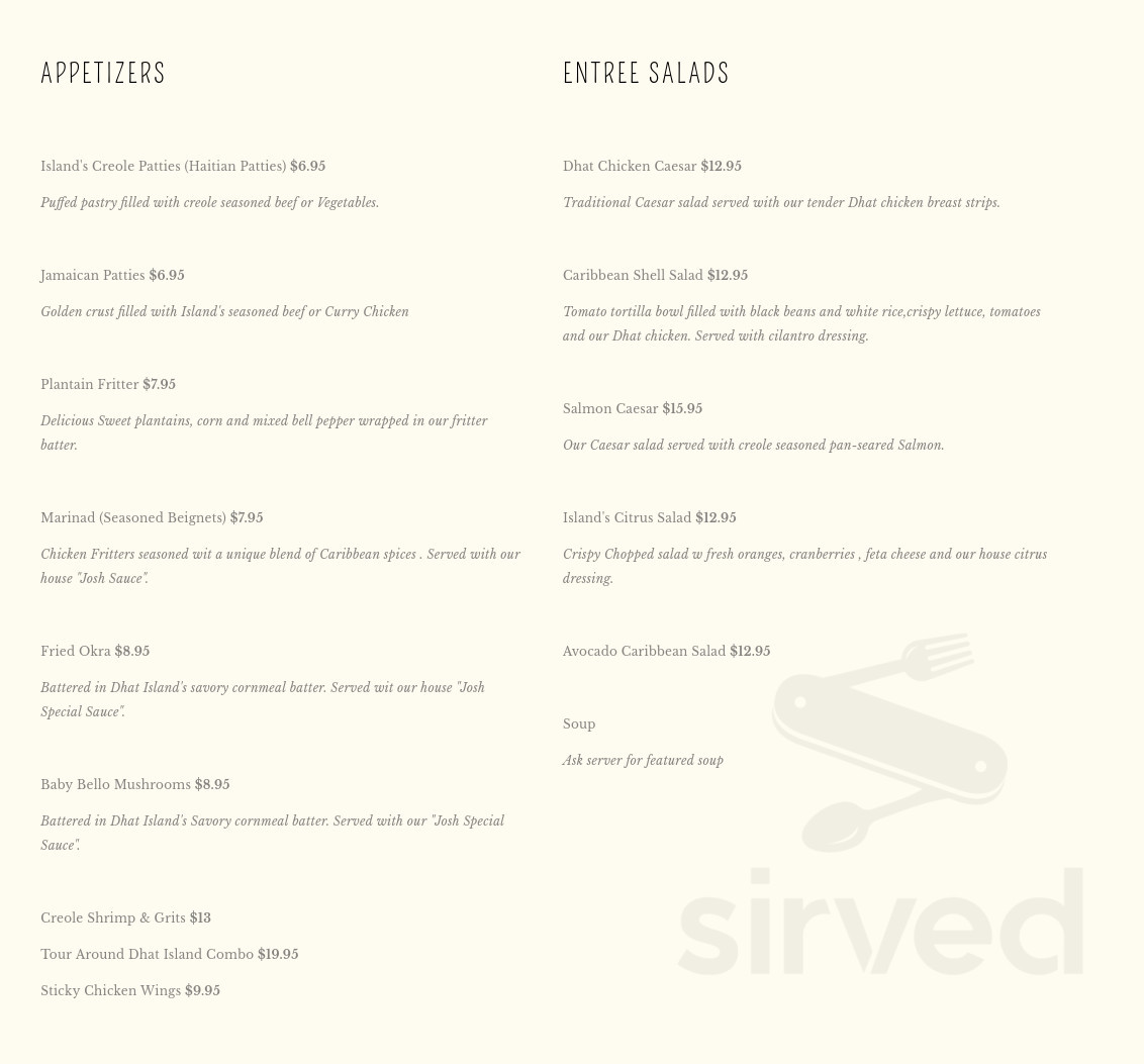 Dhat Island Caribbean Creole menus in Redlands, California, United States