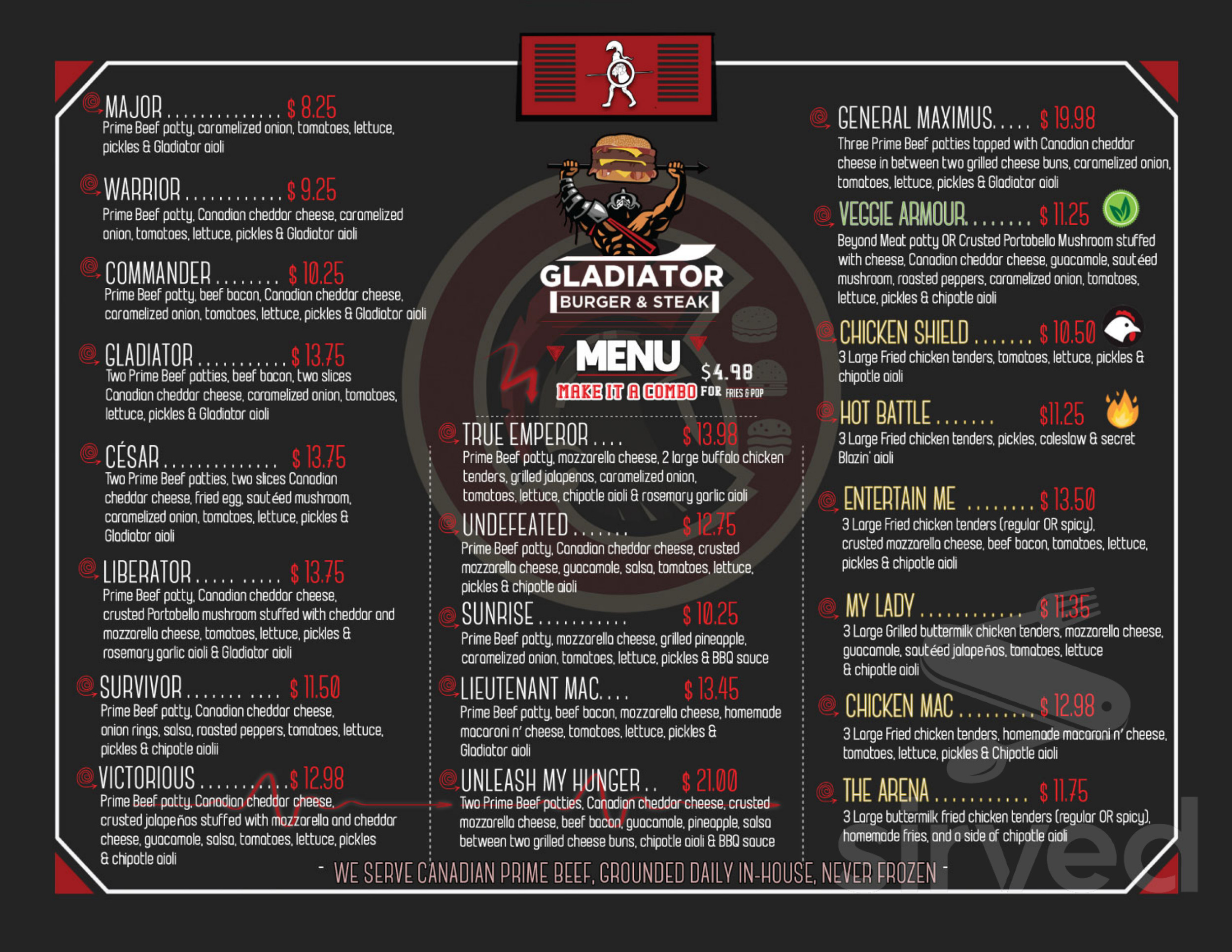 Gladiator Burger Scarborough menus in Scarborough, Ontario, Canada