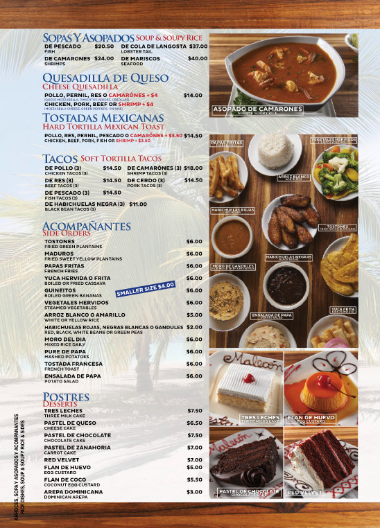 Menu - New York NY's Malecon | Sirved