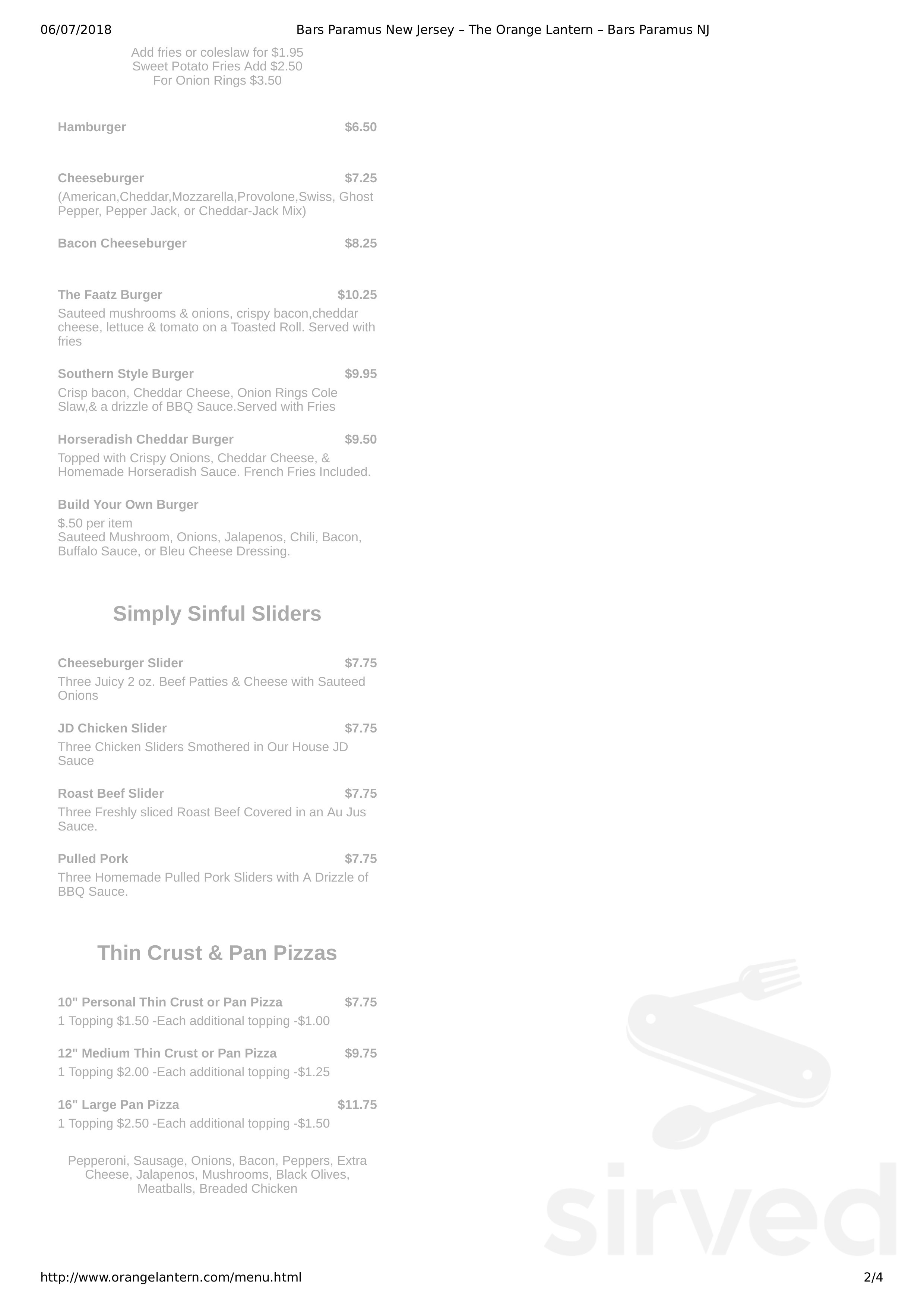 The Orange Lantern menu in Paramus, New Jersey, USA