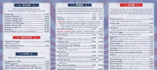 Menu for Patriot Pizza & Subs in Townsend, MA | Sirved