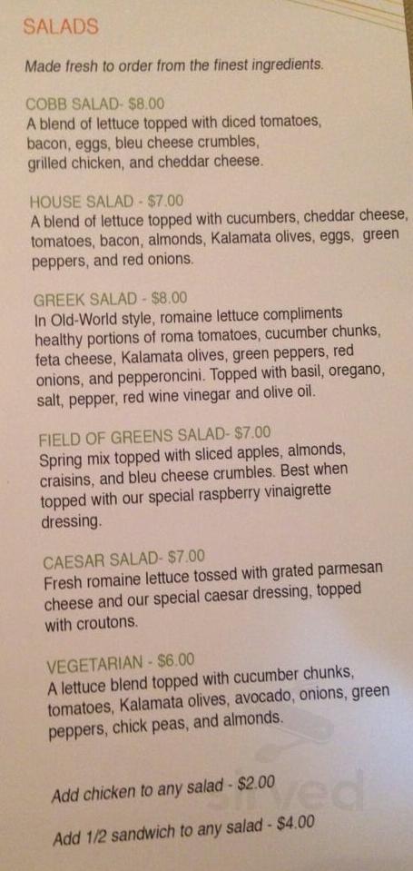 Shades Café & Steakhouse menu in Middlesboro, Kentucky, USA