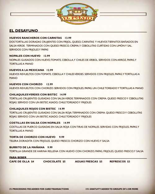 El Puesto menu in Bakersfield, California, USA
