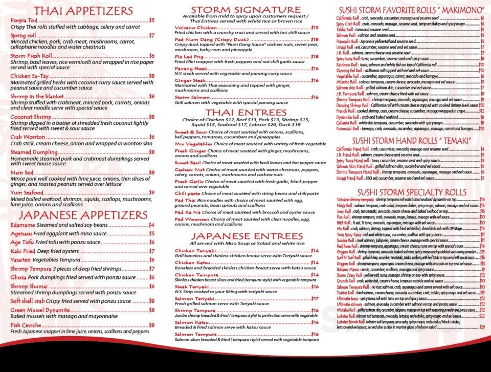 Menu for Sushi Storm Thai & Japanese Restaurant in Clermont, FL | Sirved