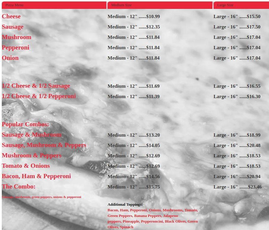 Menu for Bronko's in Hebron, IN | Sirved