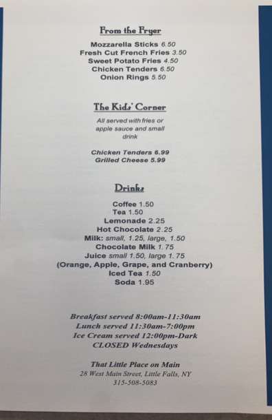 That Little Place on Main menu in Little Falls, New York, USA