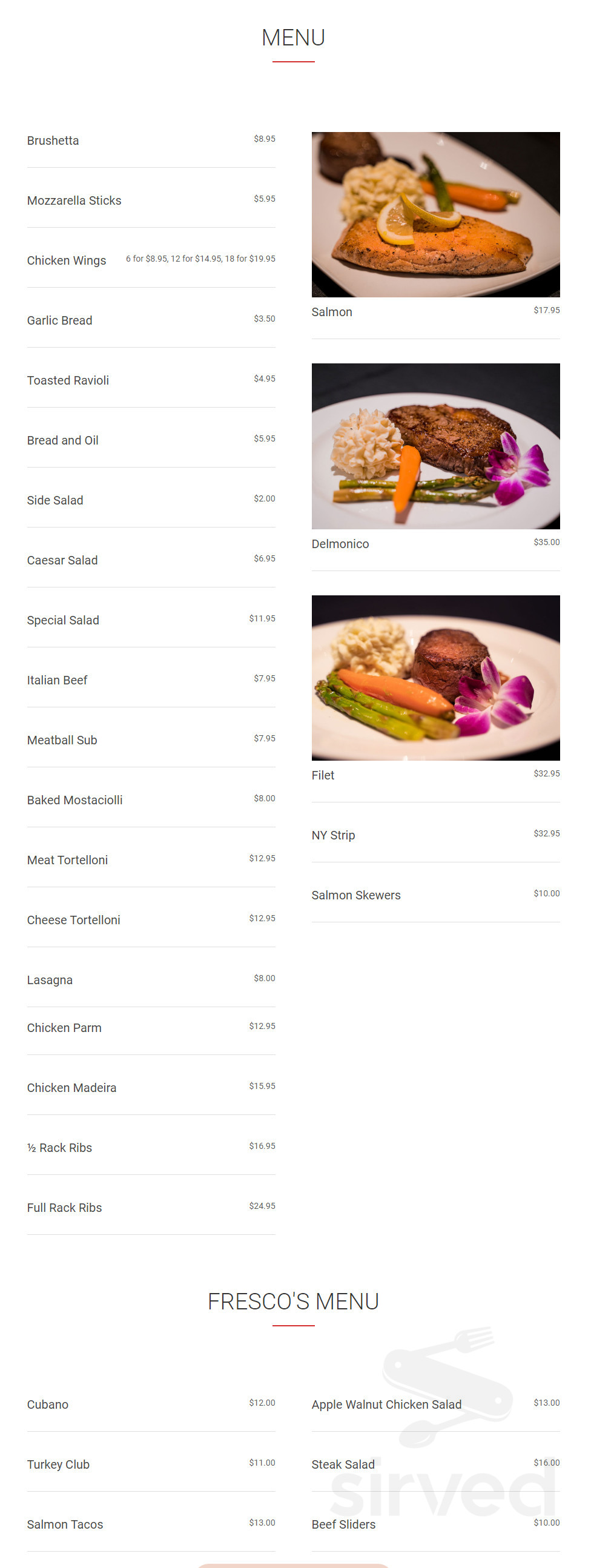 Menu for Franchesco's Ristorante in Rockford, IL | Sirved
