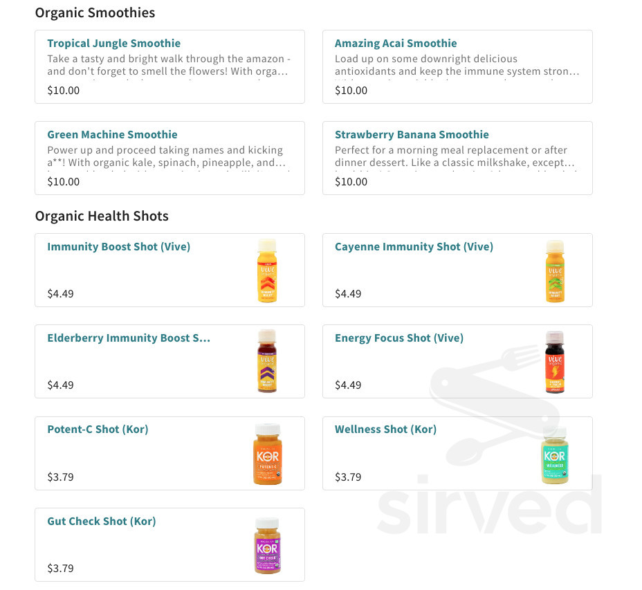 ORGANICO menu in Los Angeles, California, USA