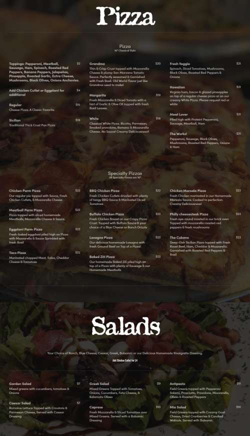 Pizza Mia menu in Vero Beach, Florida, USA