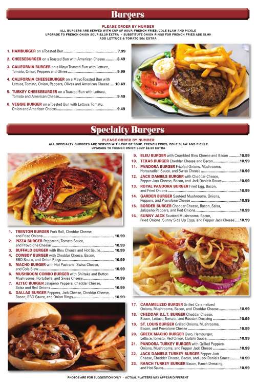 Pandora Diner menu in Springfield, New Jersey, USA