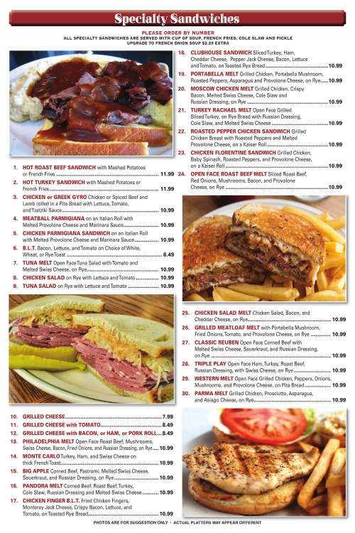 Pandora Diner menu in Springfield, New Jersey, USA