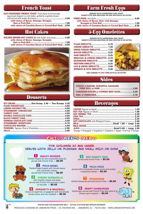 Pandora Diner menu in Springfield, New Jersey, USA