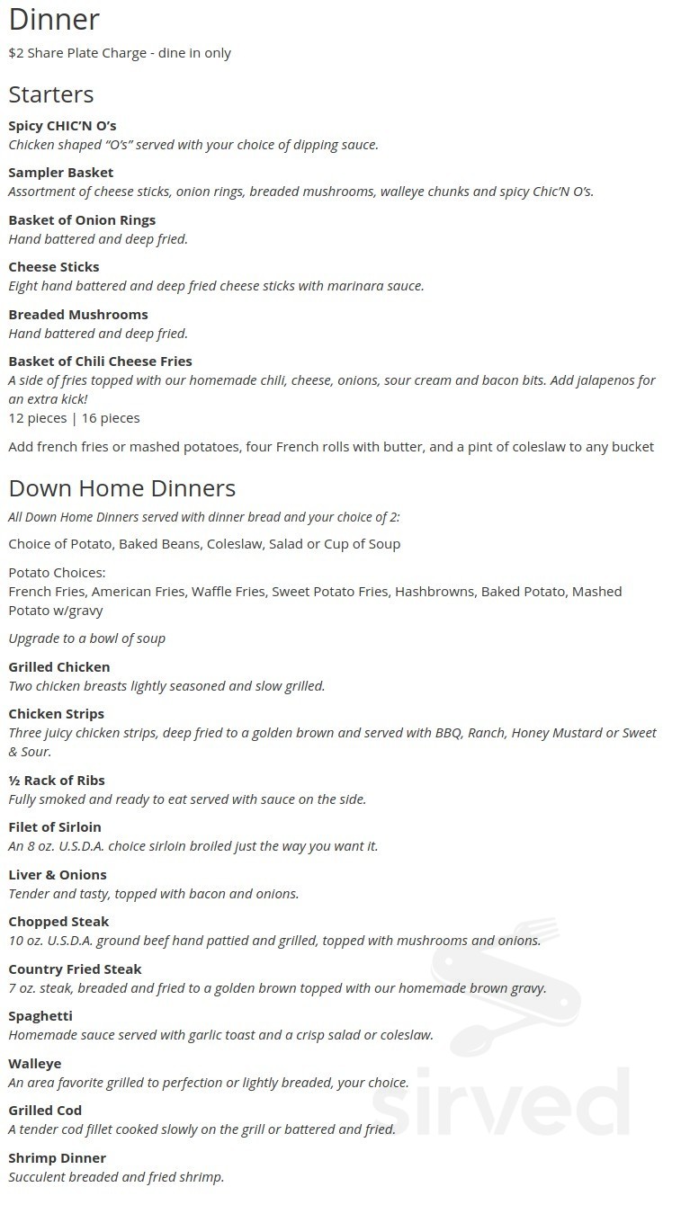 The Shack on Broadway menu in Fargo, North Dakota, USA