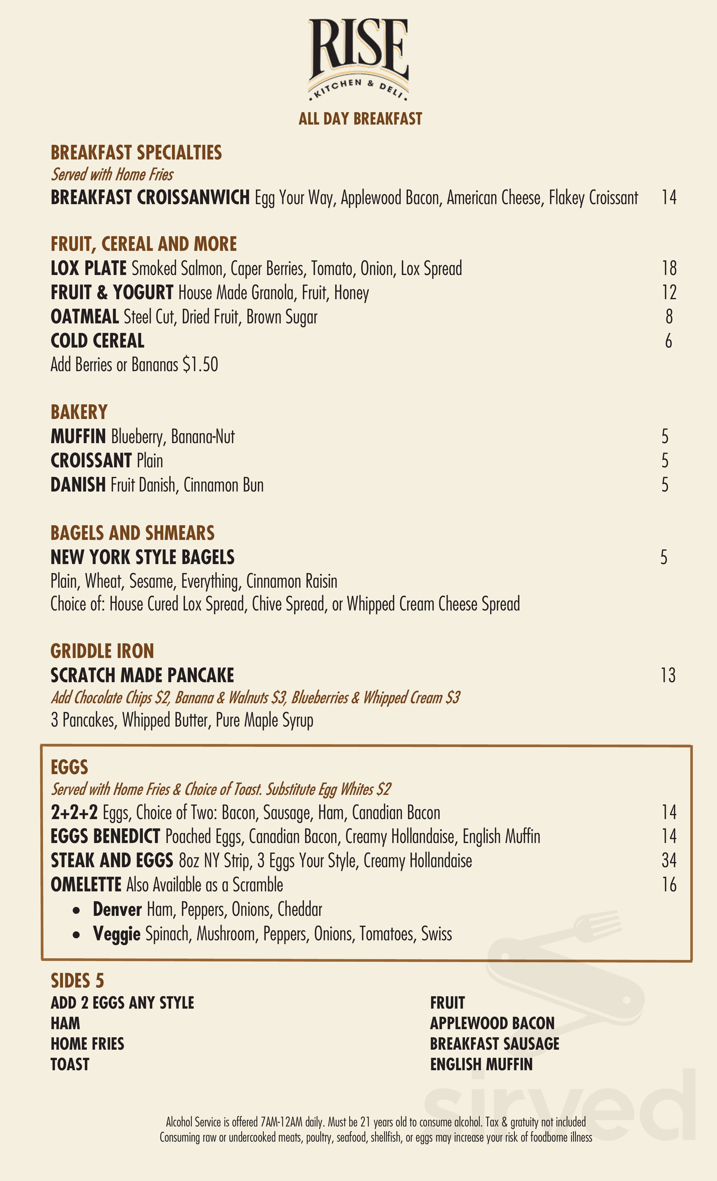 Menu for Rise Kitchen & Deli (in Seminole Hard Rock Hollywood) in Davie ...